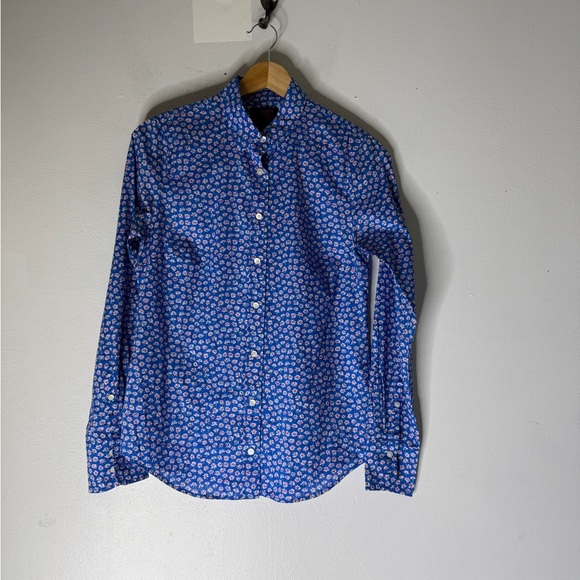J. Crew | Tops | J Crew Liberty Art Fabrics Collar Button Down Blue ...